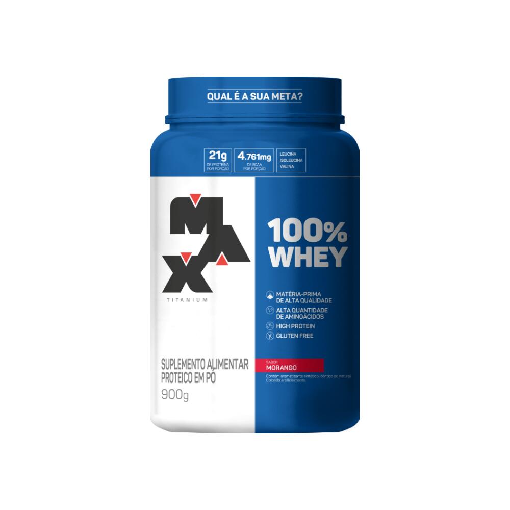 Comprar 100% Whey Pote Max Titanium 900g Morango - a partir de R$120,80 ...