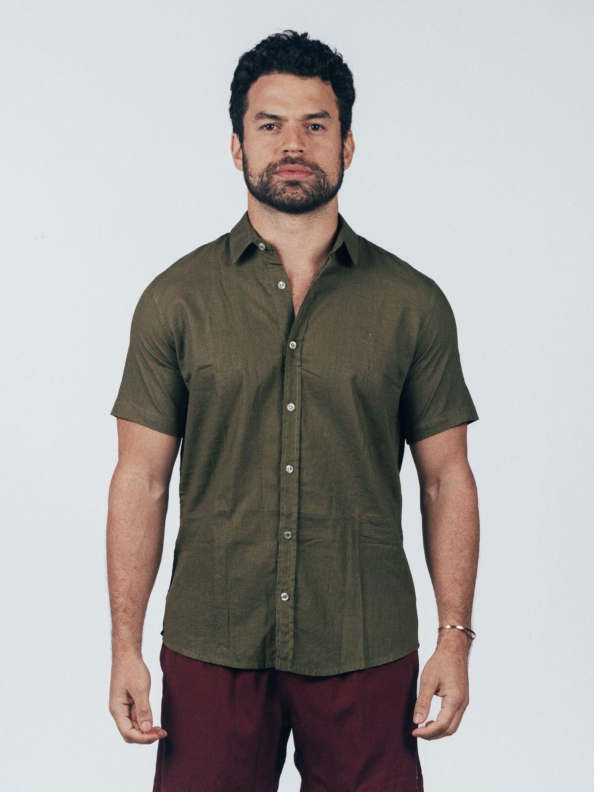 Comprar Camisa Manga Curta Linho Cambraia Army - Fella Clothing