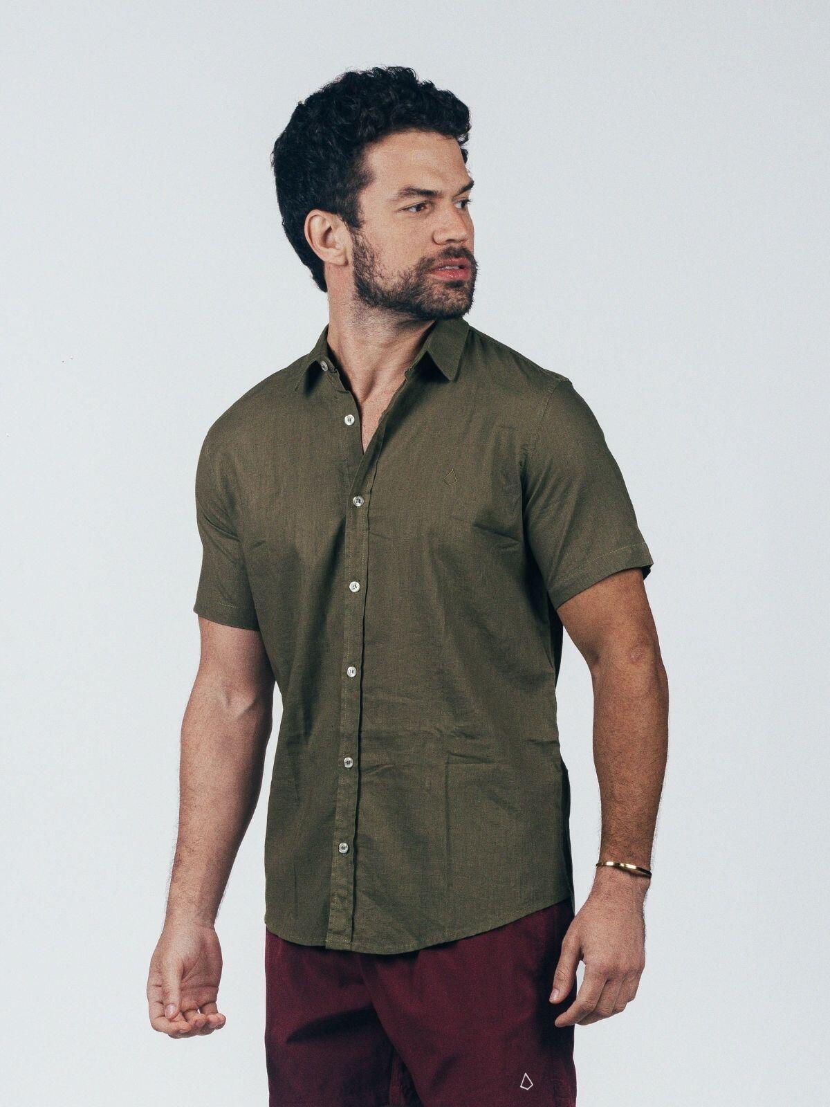 Comprar Camisa Manga Curta Linho Cambraia Army - Fella Clothing