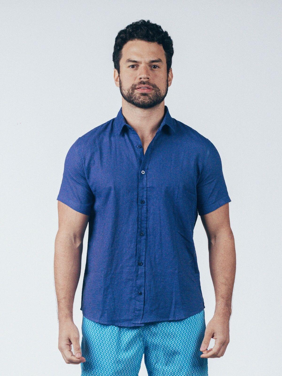 Comprar Camisa Manga Curta Linho Cambraia Indy Blue - Fella Clothing