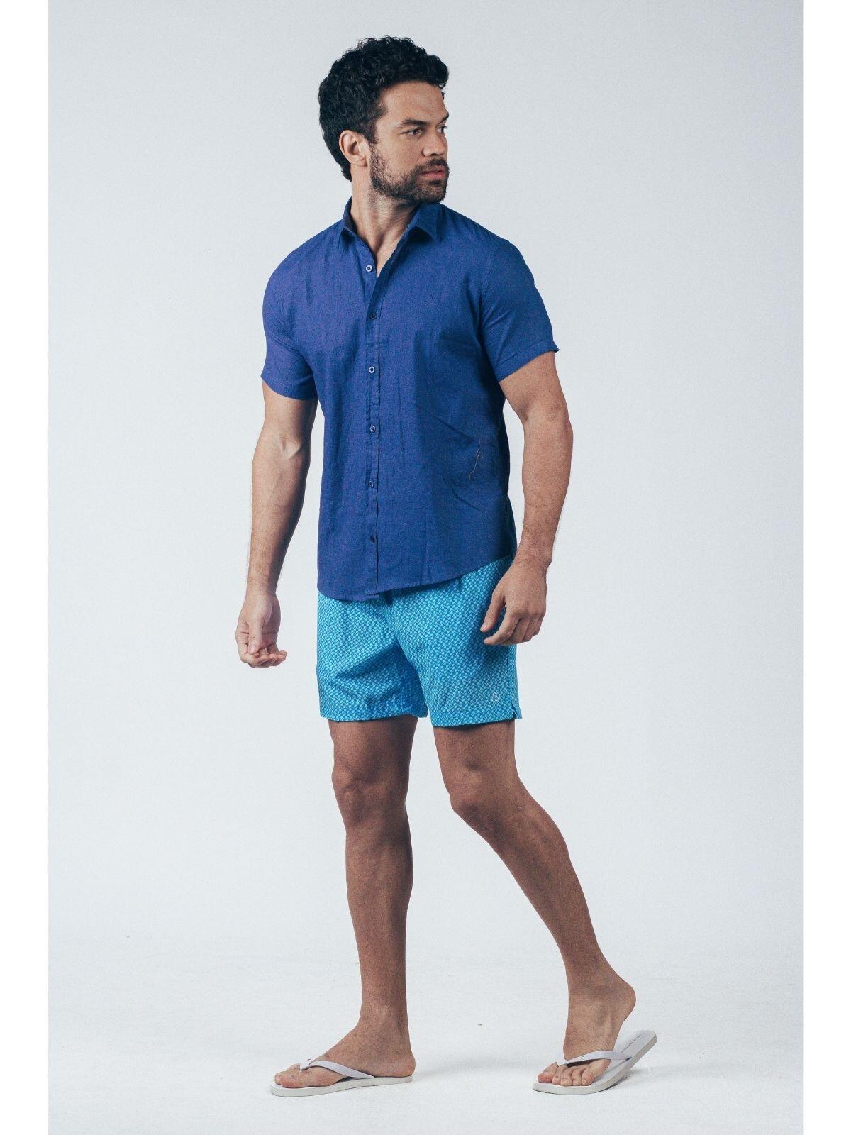 Comprar Camisa Manga Curta Linho Cambraia Indy Blue - Fella Clothing