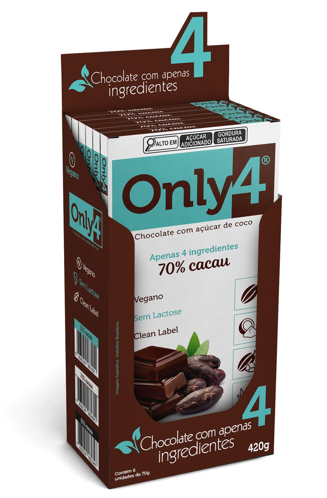 Comprar ONLY4 70% cacau 70g - (Disp6/Cx6) - varejo.tudozeroleite.com.br