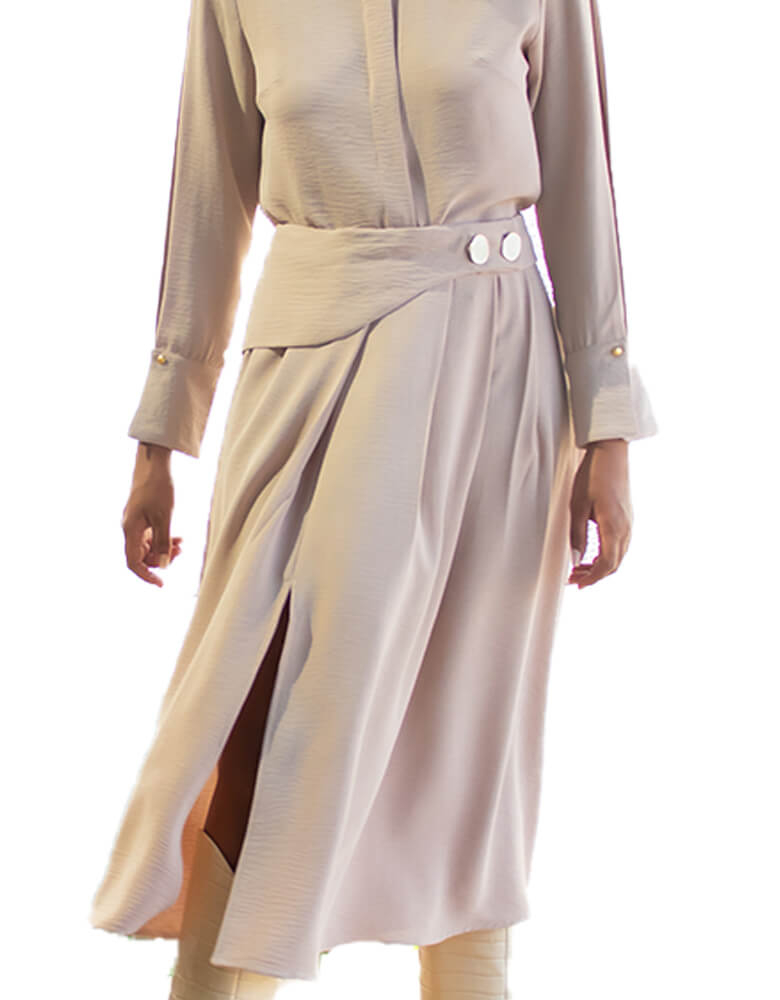 SAIA DE CREPE RÚSTICO MIDI COM PREGAS