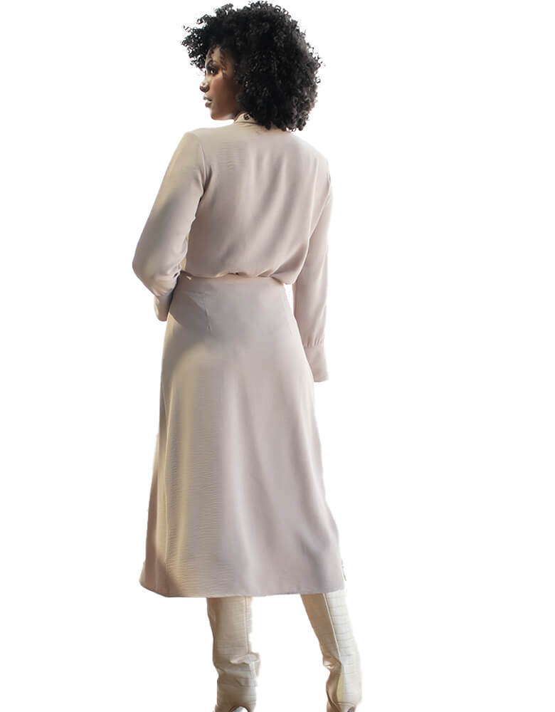 SAIA DE CREPE RÚSTICO MIDI COM PREGAS