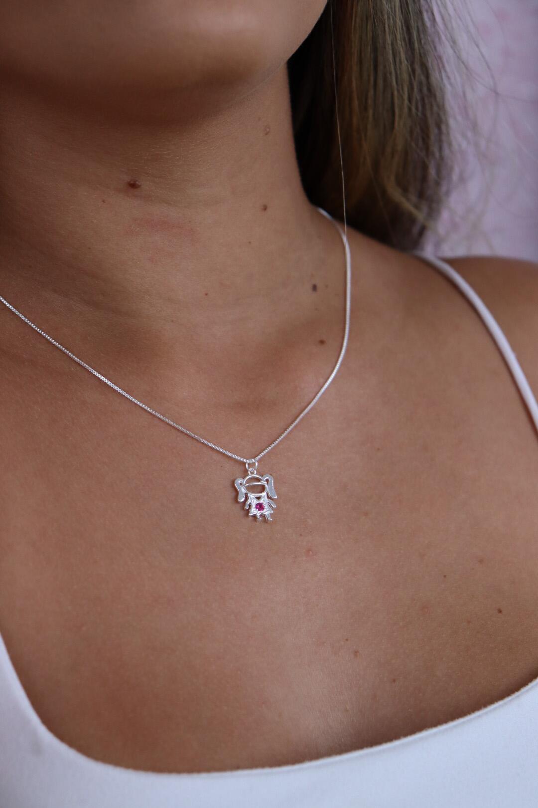 Comprar COLAR MENINA 1 ZIRCONIA ROSA AO MEIO - a partir de R$32,35 ...