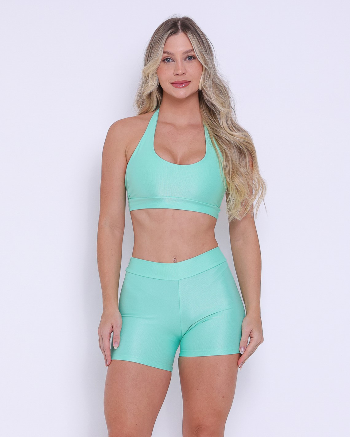 Comprar Conjunto Short Básico Cós Fino Compressão Menta + Top Jhully - Roupas de Academia e Moda ...