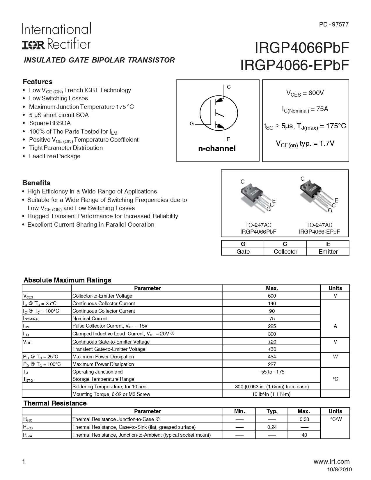 Comprar IGBT 75A IRGP4066D GP4066 = IRGP6690 ORIGINAL - COMPDOSOM
