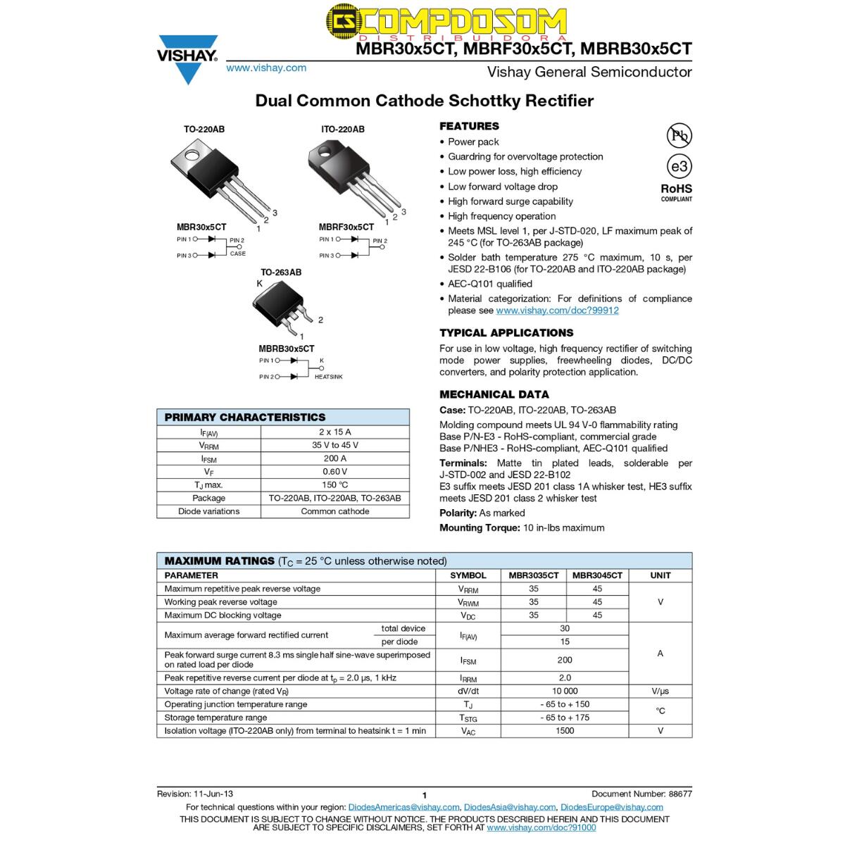 Comprar DIODO RETIFICADOR MBR3045 MBR3545CT ORIGINAL - a partir de R$4 ...