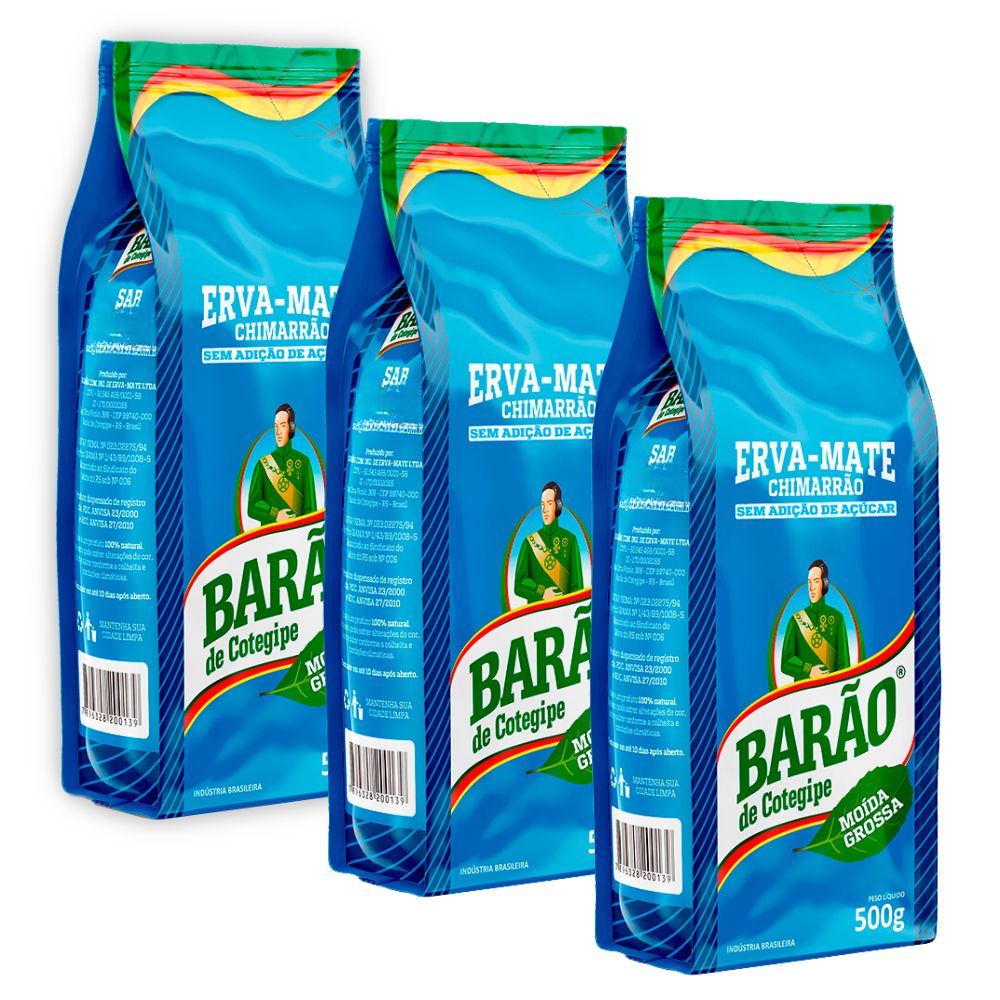 Comprar Kit 3 Erva Mate Moída Grossa 80% Folhas 500g cada Barão - A ...