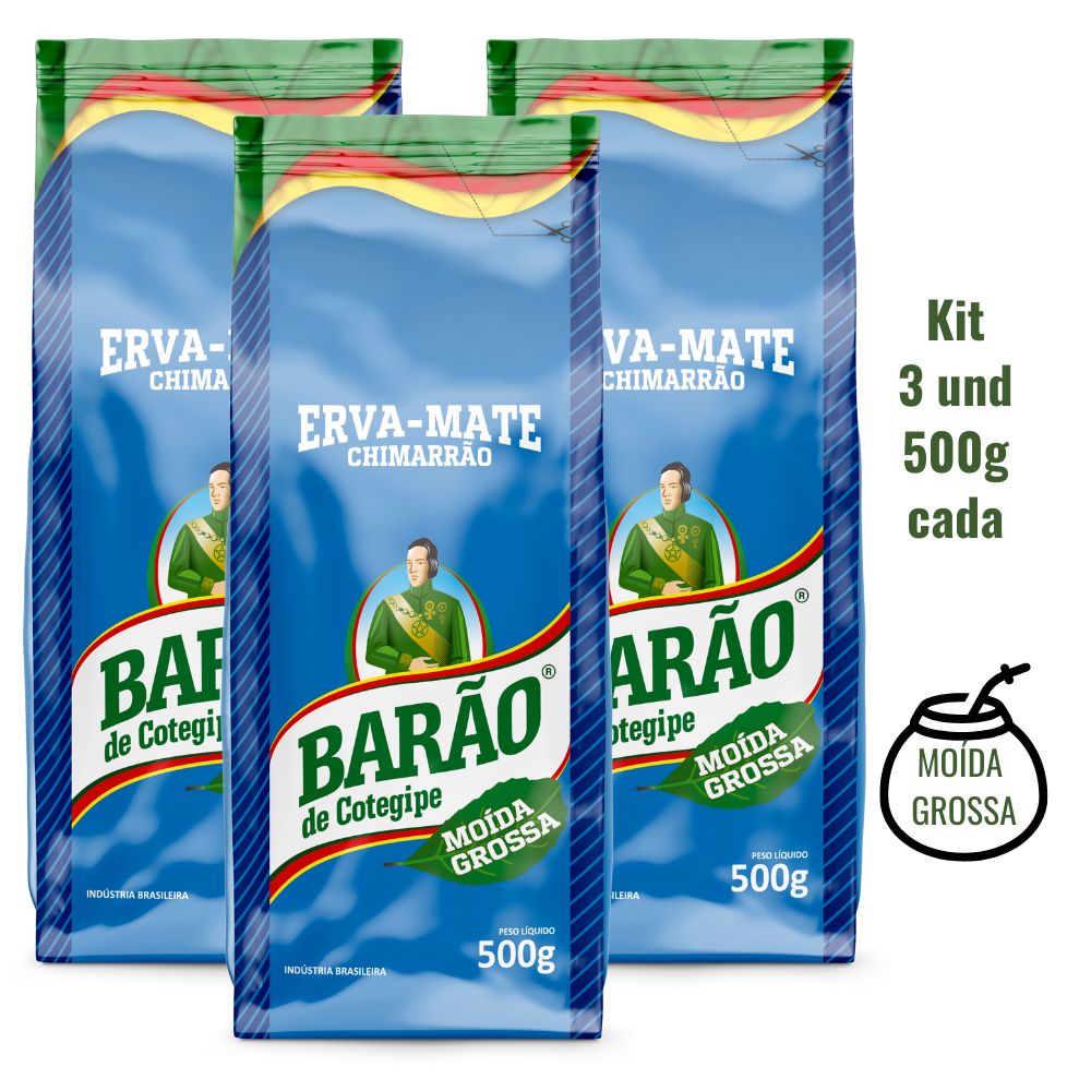 Comprar Kit 3 Erva Mate Moída Grossa 80% Folhas 500g cada Barão - A ...