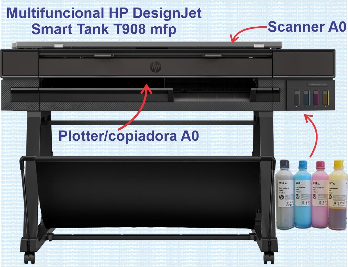 Comprar Plotter Multifucional HP DesignJet Smart Tank T908 Bulk Ink - R$54.600,00 - Cartucho ...