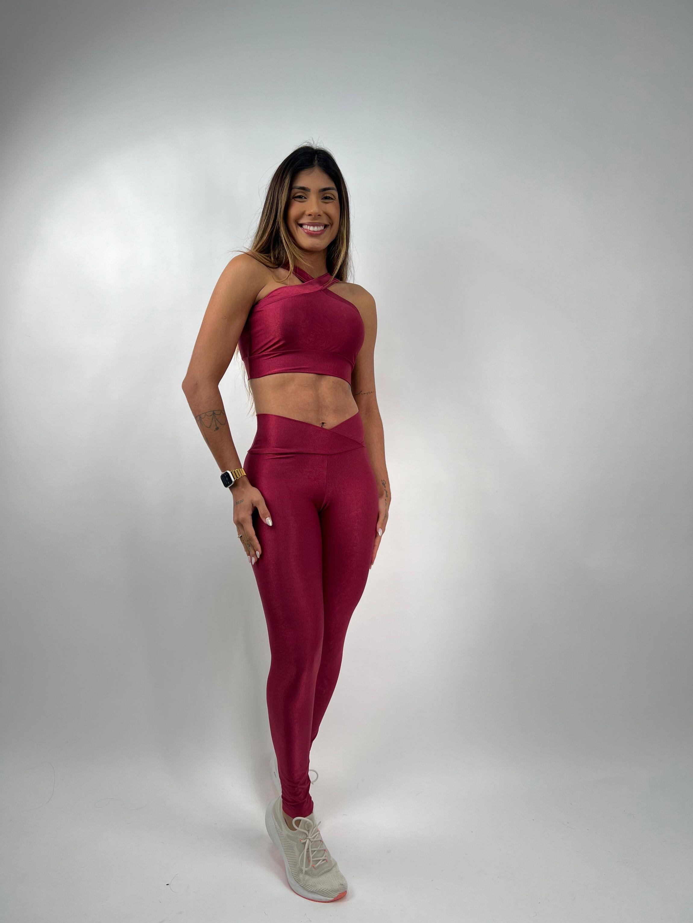 Comprar Conjunto de Legging Aveludado Efeito Lipo Marsala + Top Lia ...