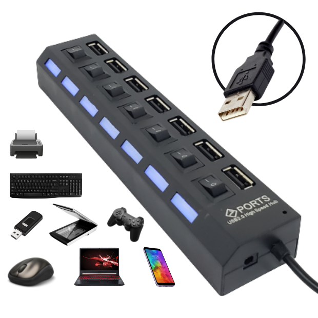 Adaptador extensor Hub USB 7 portas para PC Computador Notebook ... Adaptador extensor Hub USB 7 portas para PC Computador Notebook ...