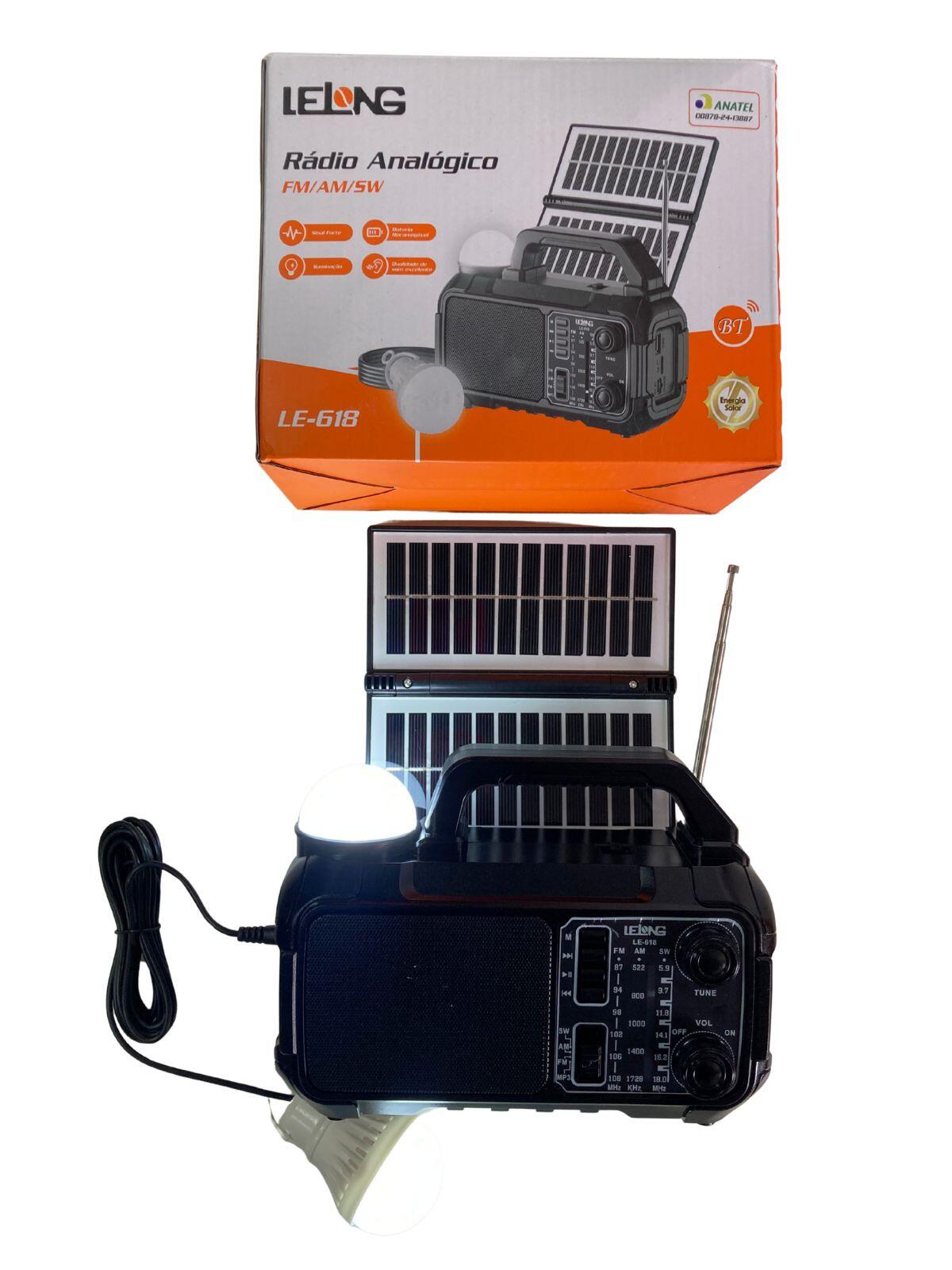 Comprar RADIO LELONG COM PLACA SOLAR E DUAS LAMPADAS LE-618 - R$127,50
