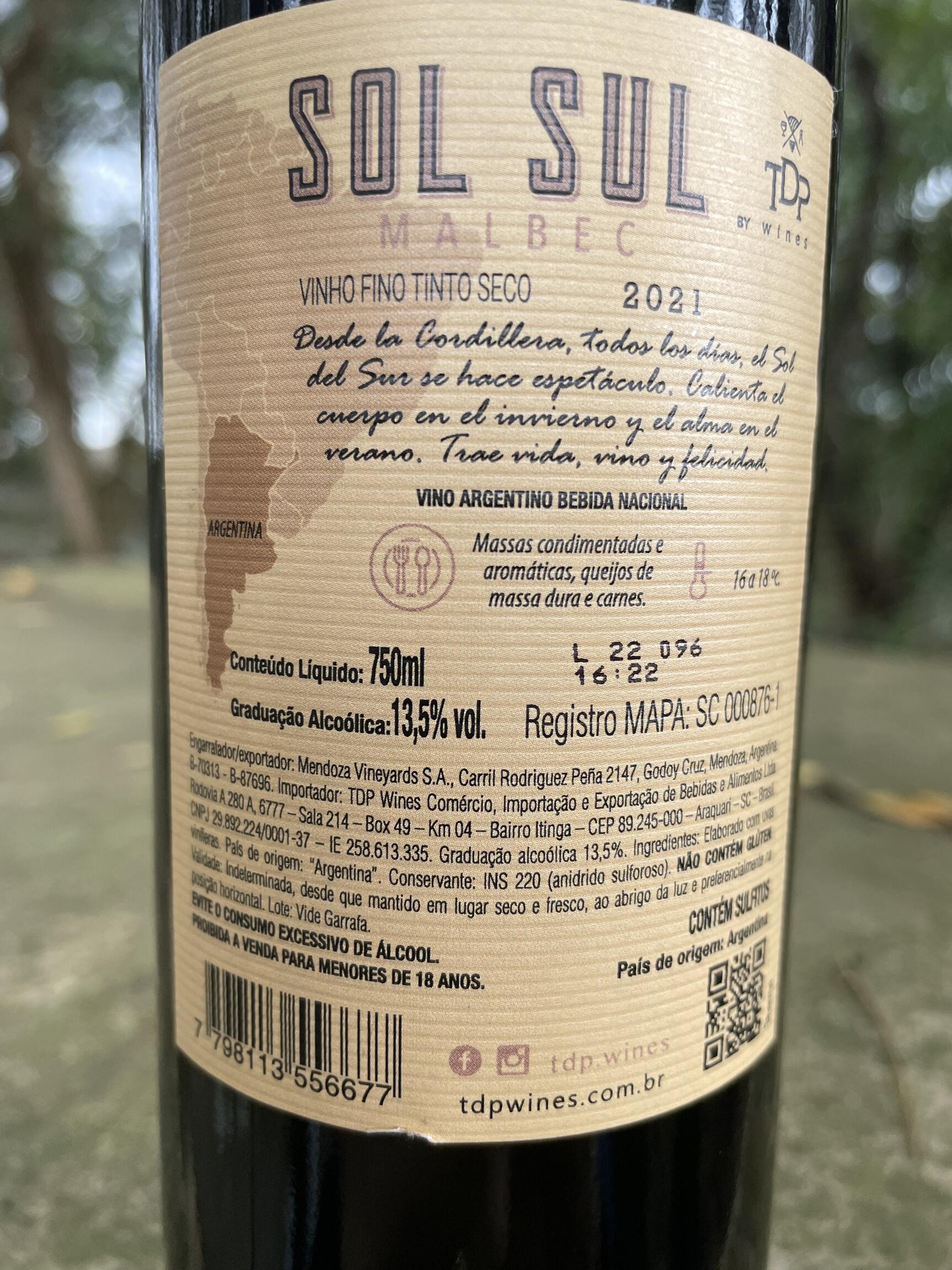 Sol Sul Malbec Vinho Tinto Seco - a partir de R$58,90