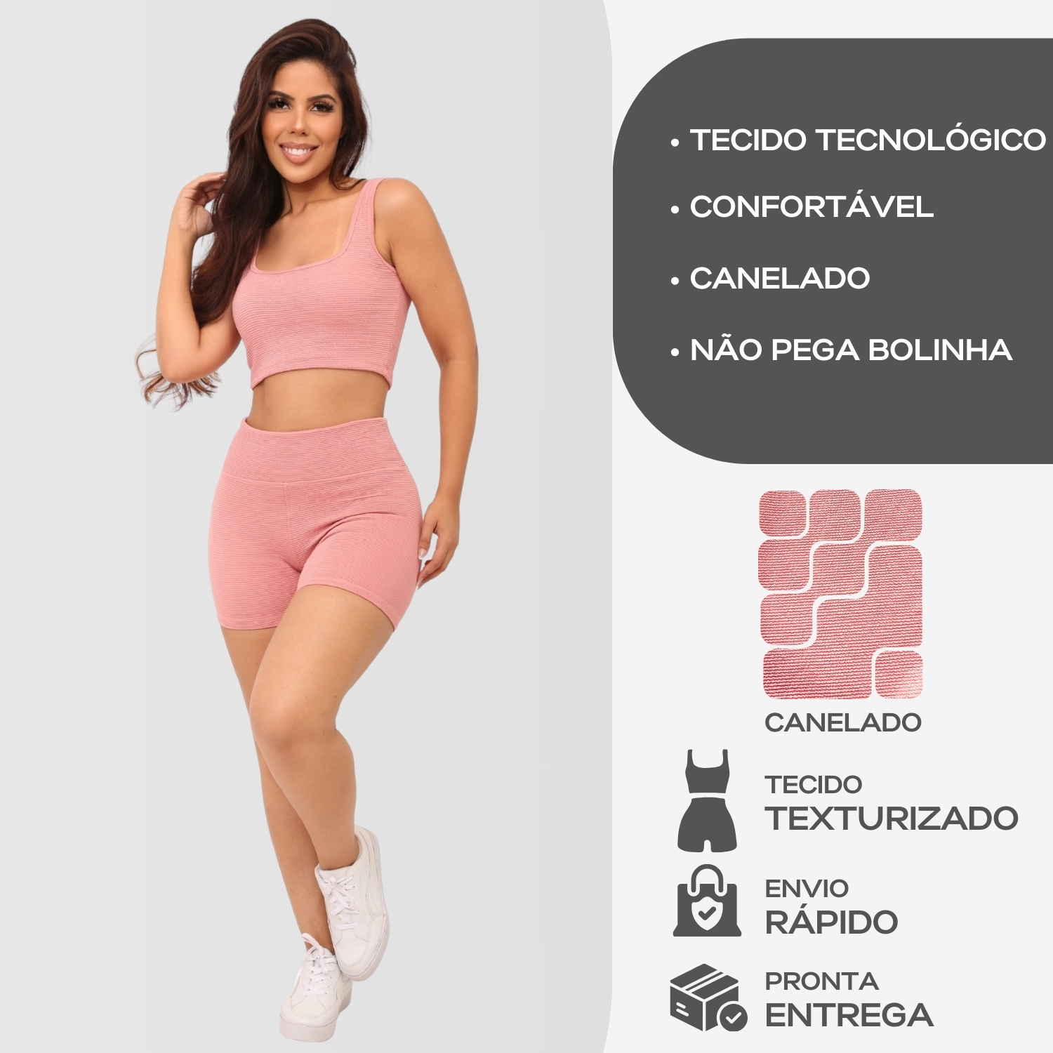 Conjunto Canelado Short e Top Feminino Academia - Trix Fit