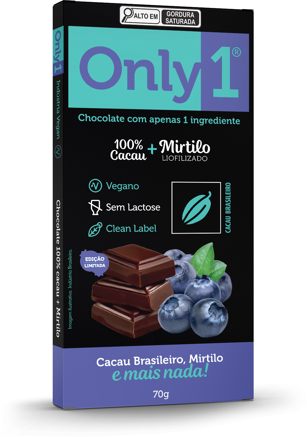 Comprar ONLY1 100% cacau Mirtilo 70g - (Disp6/Cx6) - distribuidor.tudozeroleite.com.br