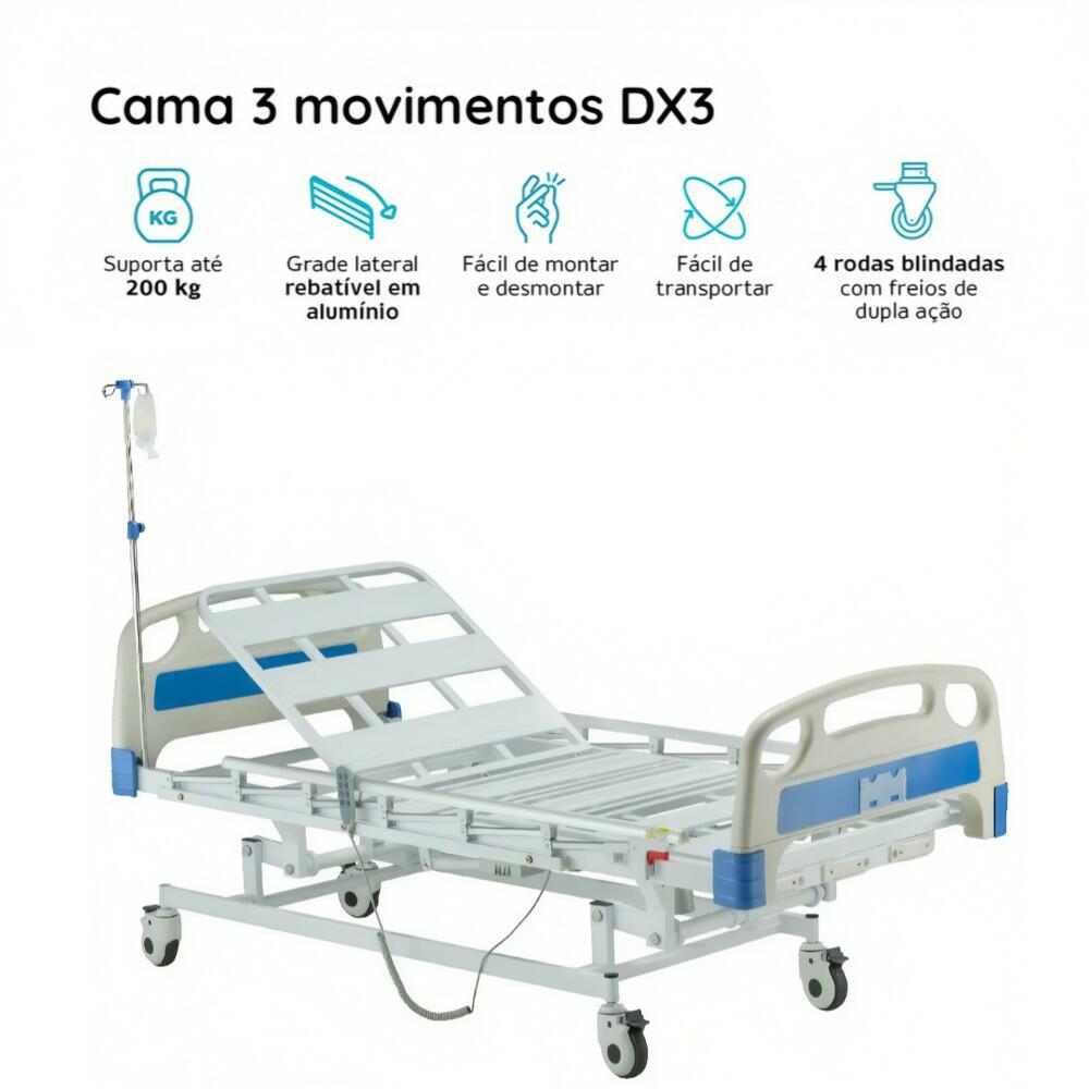 Cama Hospitalar motorizada DX3 3 Movimentos 200 Kg Dellamed