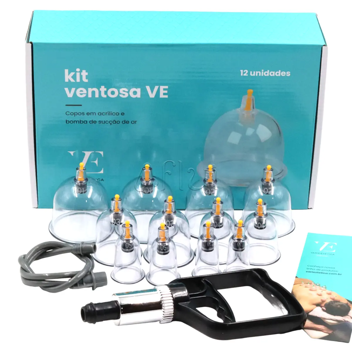 Kit Ventosa Variestética - 12 Copos Acrílico, Pistola, Mangueira - a partir de R$112,42