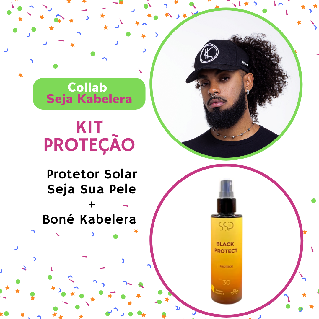 Boné K Bordado Preto + Protetor Solar - Kabelera