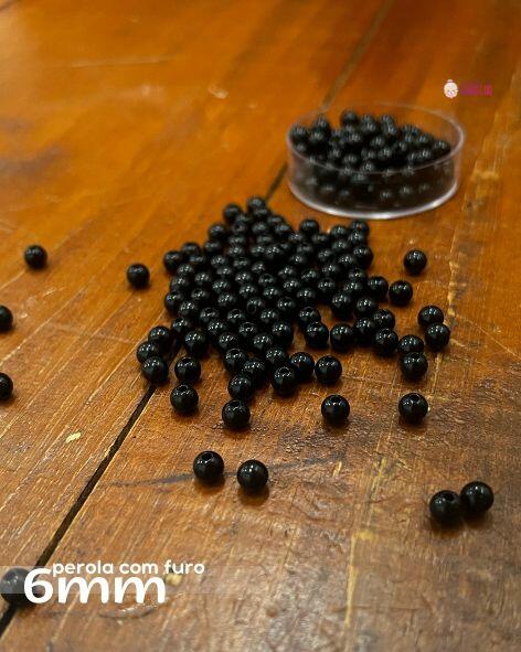 Comprar PÉROLA ACRILICA PRETO 6MM C/ FURO - a partir de R$3,70