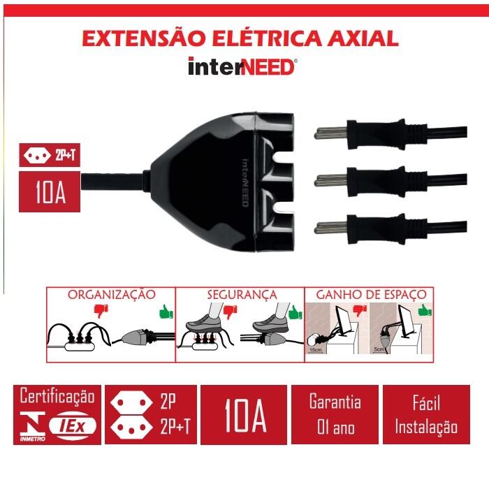 Comprar Extensão Elétrica Axial com 3 Tomadas 2P+T 10A - Cabo PP - de R$20,42 a R$49,87 - Decora ...