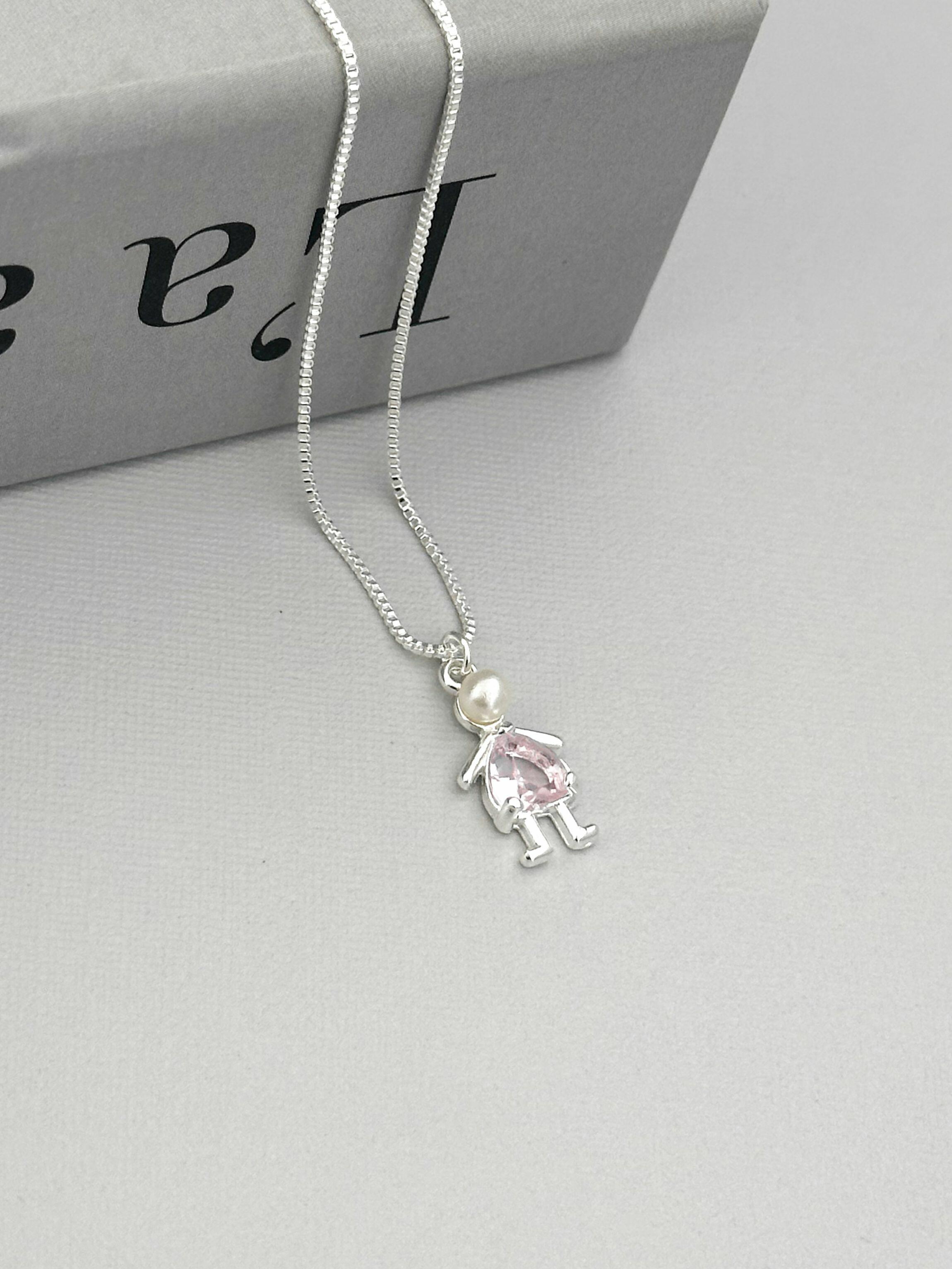 Comprar Colar menina pedra rosa com pérola - a partir de R$16,15
