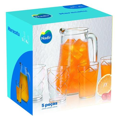 Conjunto Maracatu para Refresco Nadir: 1 Jarra e 4 Copos em Vidro - Ideal para Bebidas - R$47,99