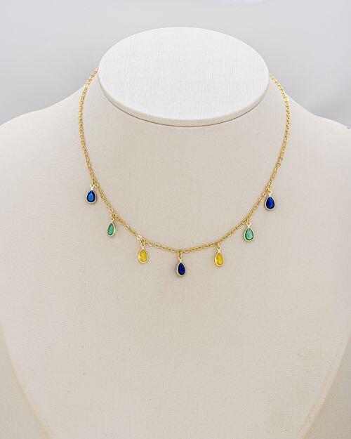 Comprar Conjunto Colar e Brinco Zircônia Gota Verde Amarela e Azul - R ...