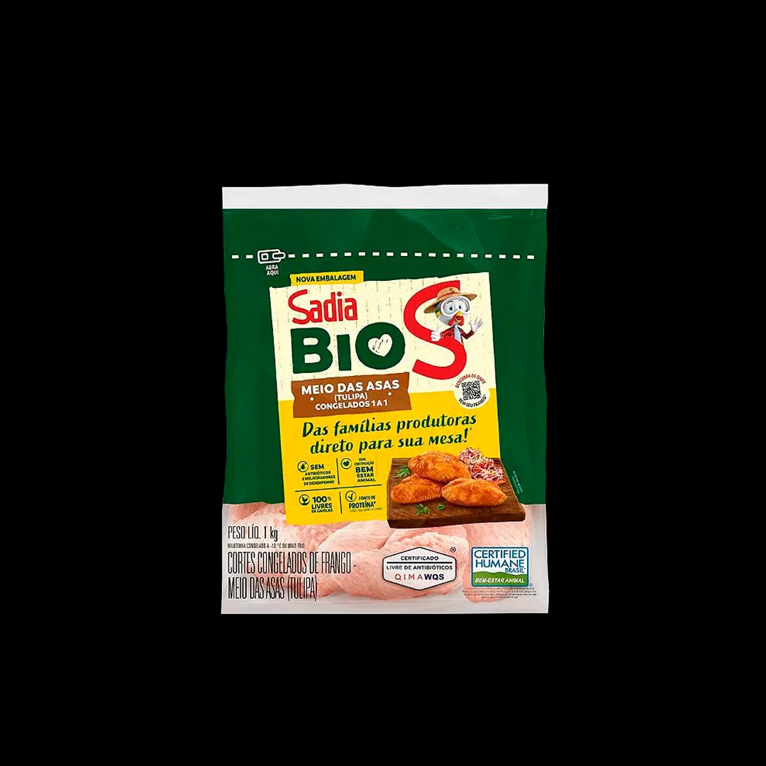 Meio da Asa (Tulipa) Sem Antibióticos Sadia Bio 1kg - Congelado - a partir de R$33,85