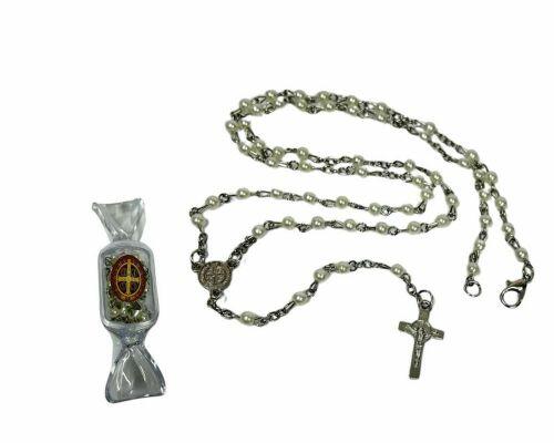 Terço São Bento Pérola Prateado Fecho - 12 Unidades