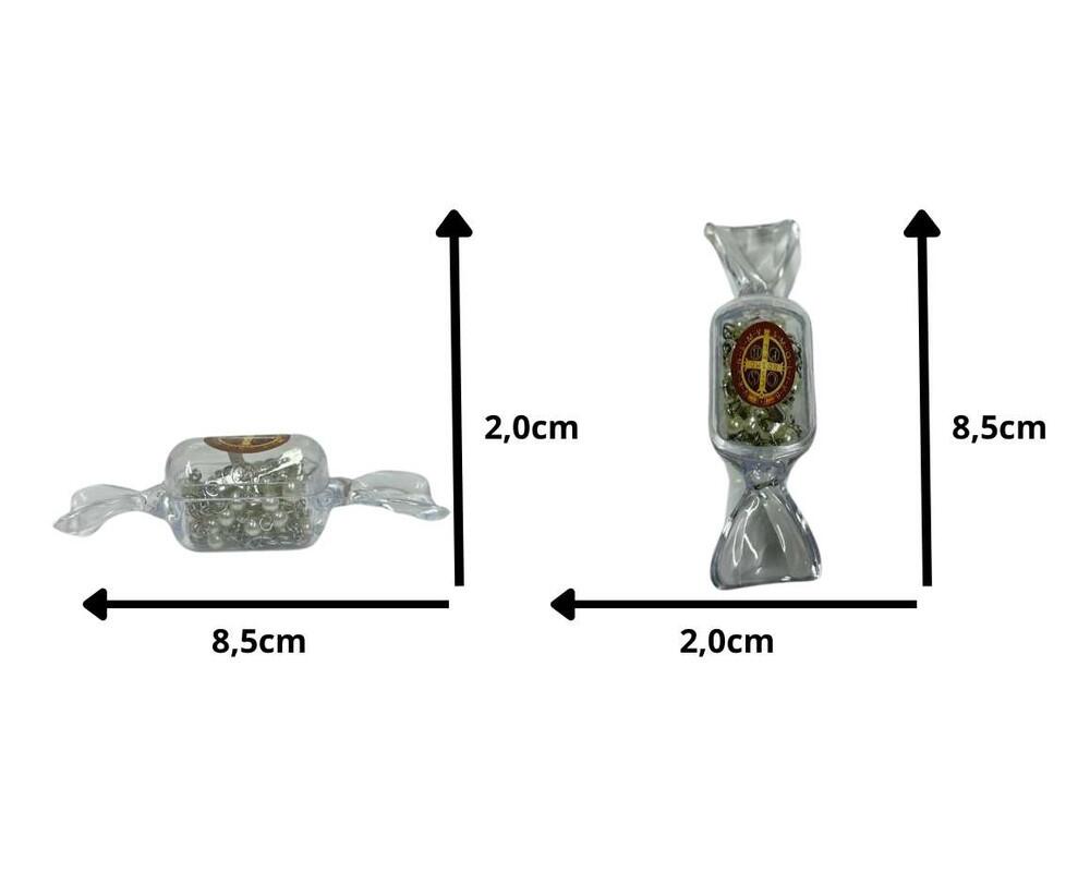 Terço São Bento Pérola Prateado Fecho - 12 Unidades