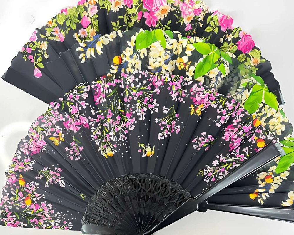 Kit Leque Preto Flores Borboletas 12 Unidades