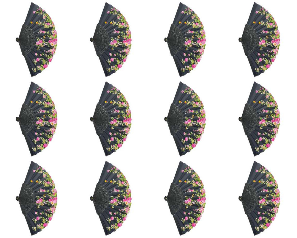 Kit Leque Preto Flores Borboletas 12 Unidades