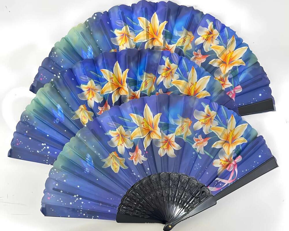 Kit Leque Preto Azul Flores 12 Unidades
