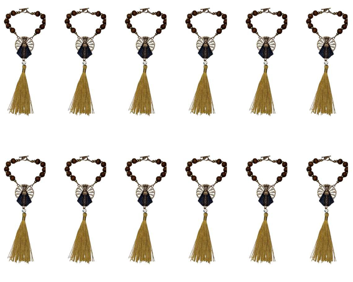 Kit 12 Dezena Nossa Sra. Aparecida Fundo Branco Dourada Contas ...