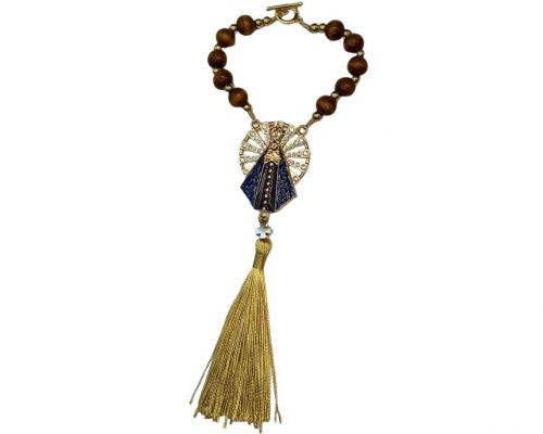 Kit 12 Dezena Nossa Sra. Aparecida Fundo Branco Dourada Contas ...