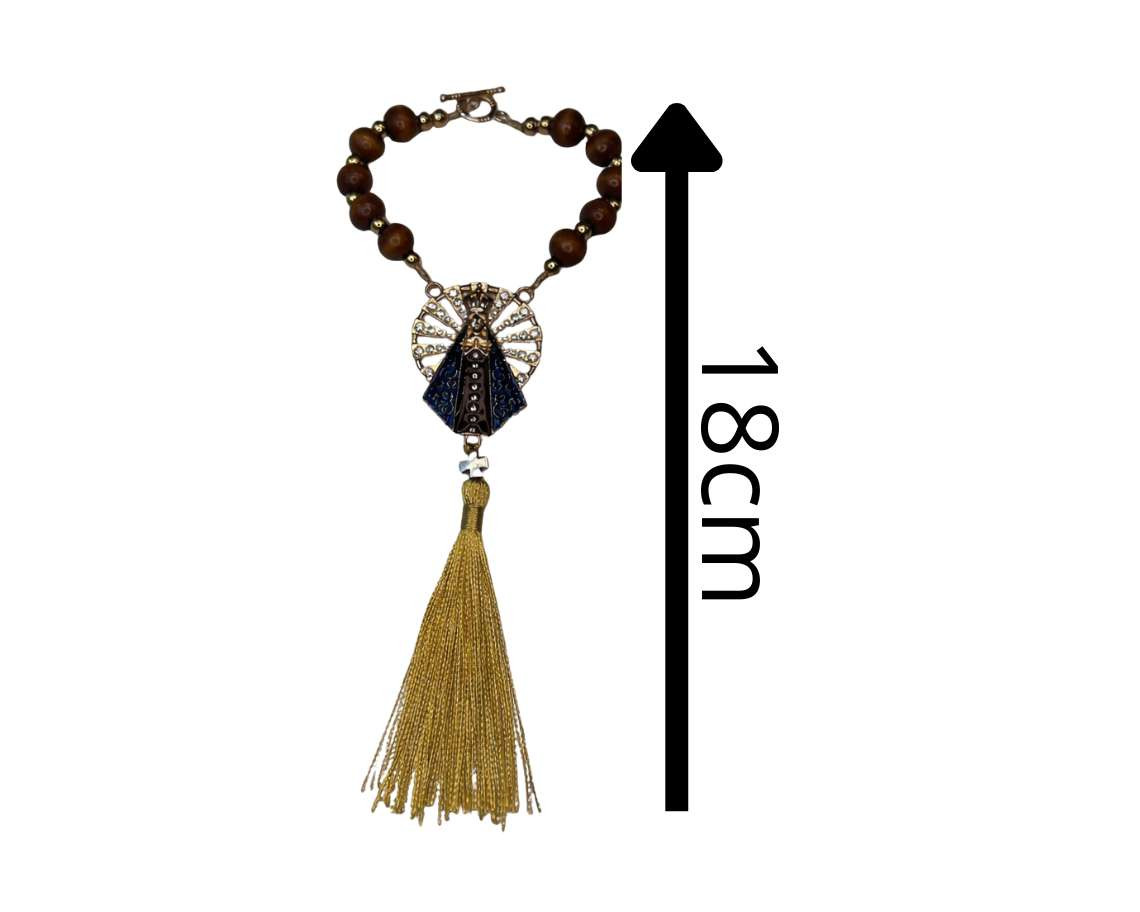 Kit 12 Dezena Nossa Sra. Aparecida Fundo Branco Dourada Contas ...