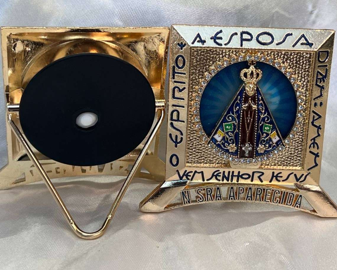 Kit 12 Nossa Senhora Aparecida Nicho Enfeite de Mesa Dourado Metal 8 ...