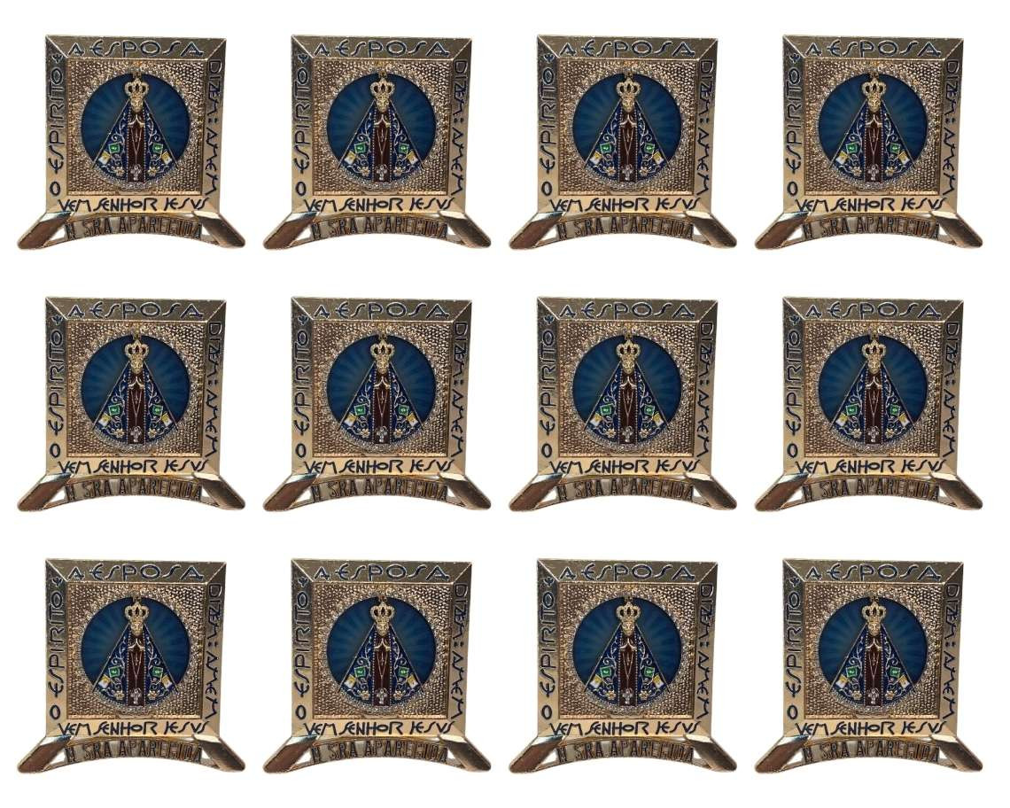 Kit 12 Nossa Senhora Aparecida Nicho Enfeite de Mesa Dourado Metal 8 ...