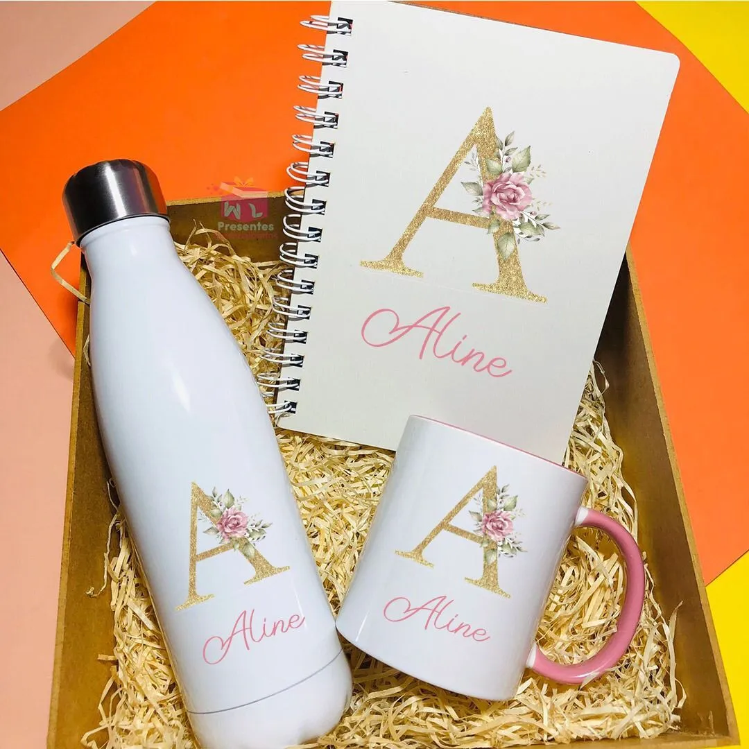 KIT AGENDA PERSONALIZADA + CANECA + GARRAFINHA PERSONALIZADA - a partir ...
