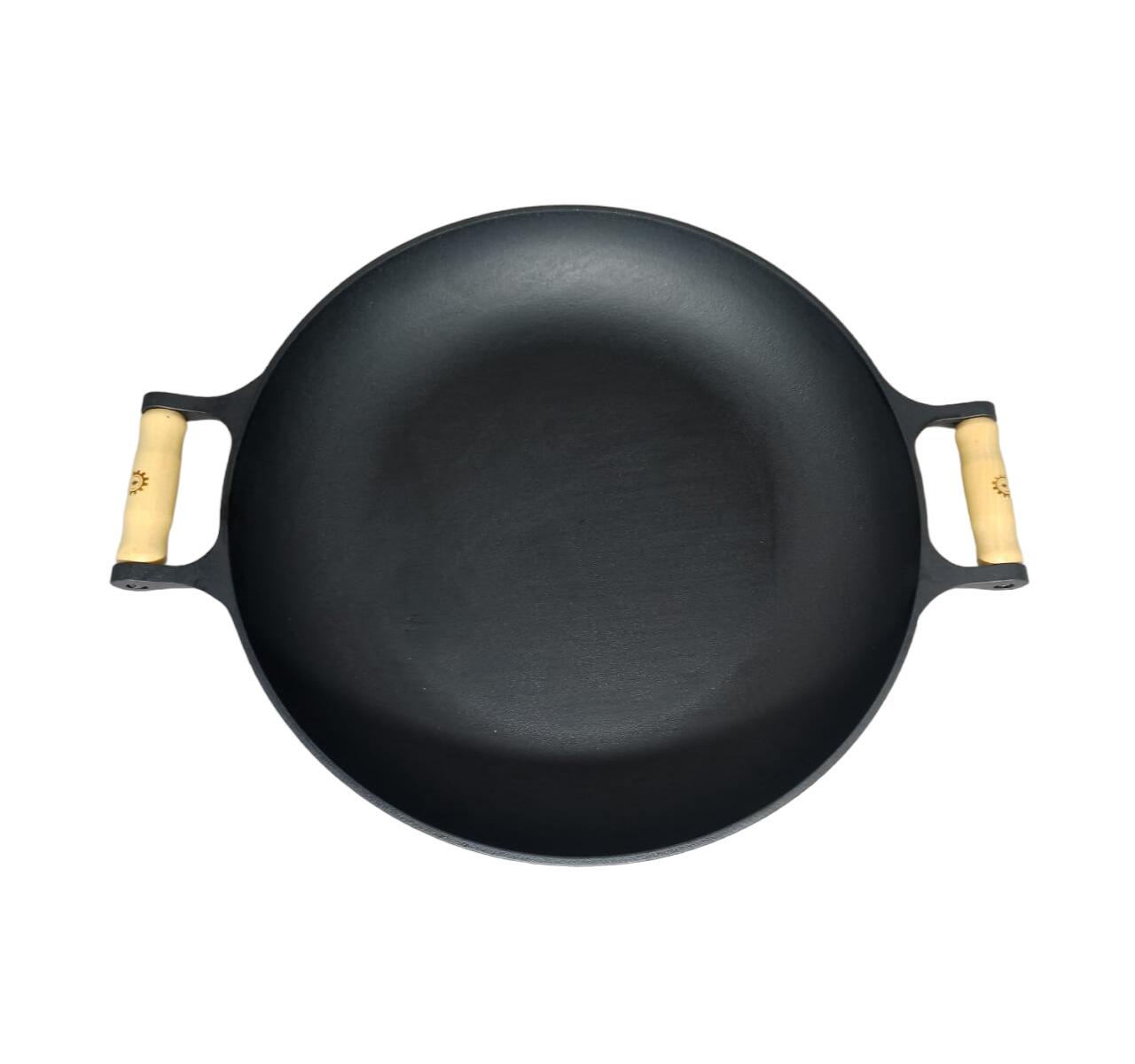 Paella Frigideira Ferro 40cm Alças De Madeira Tampa De Vidro - a partir ...