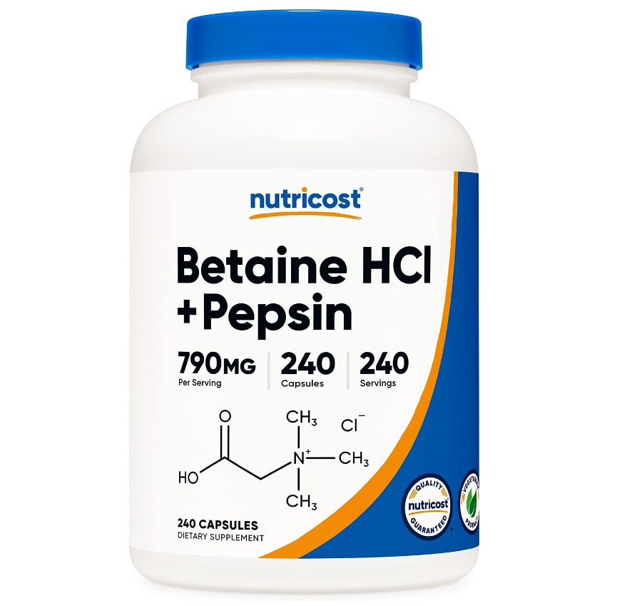 Comprar Betaína HCL 650 mg com 140 mg De Pepsina - Nutricost - 240 ...