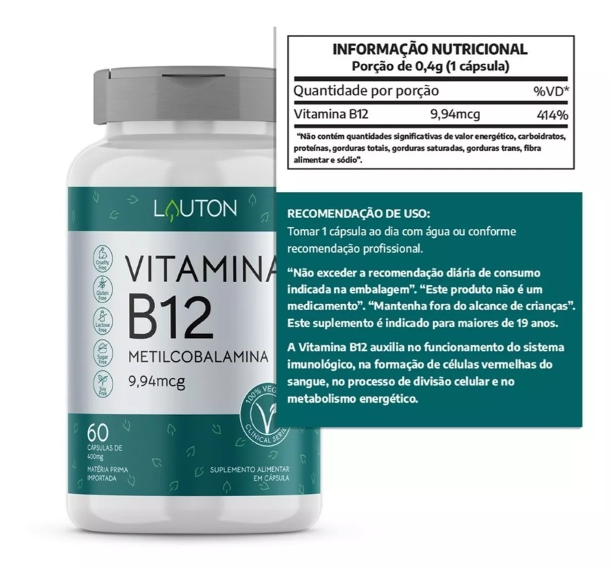 Comprar Vitamina B12 Metilcobalamina 9,94 mcg - Lauton - 60 Cápsulas ...