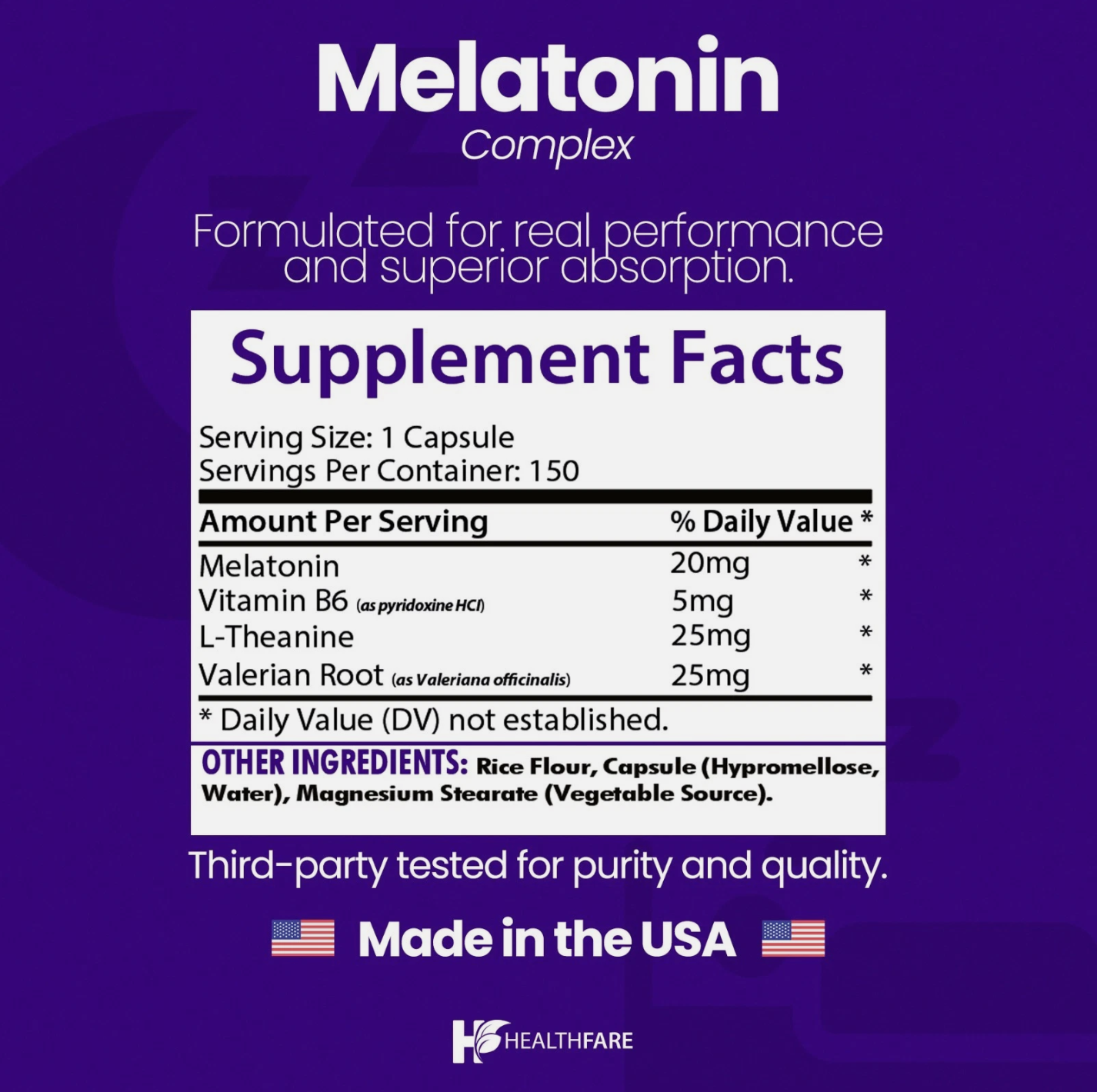 Comprar Melatonina 20 mg - Healthfare - 150 Cápsulas