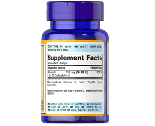 Comprar Vitamina D3 - 10000 UI - Puritan´s Pride - 100 Softgels