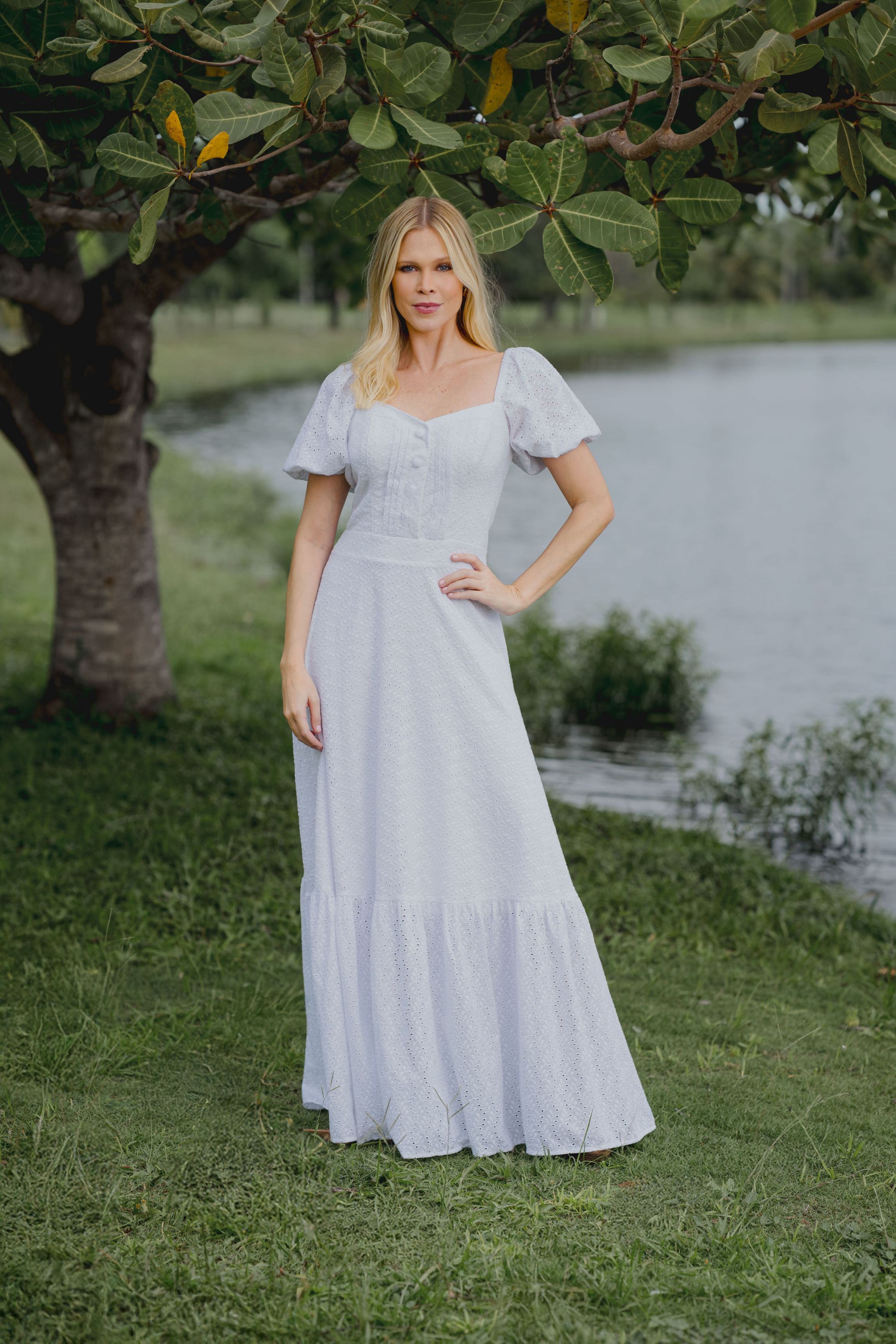 Comprar VESTIDO LONGO LESLIE COM MANGA BUFANTE - ROUPA SANTA