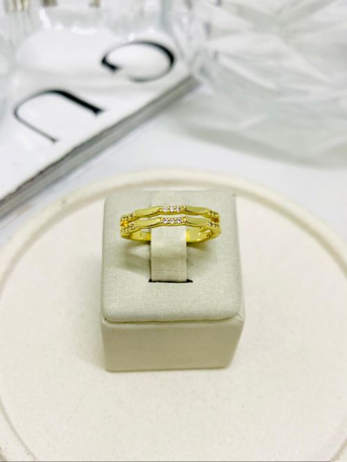 Comprar Anel Star Duplo Cravejado Dourado - R$4,99 - Maju Folheados