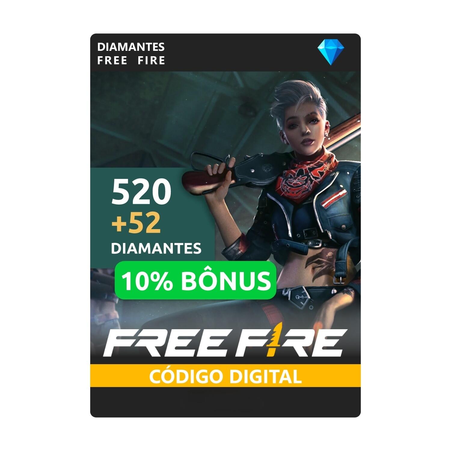 Free Fire - 520 Diamantes + 20% de Bônus - R$20,99