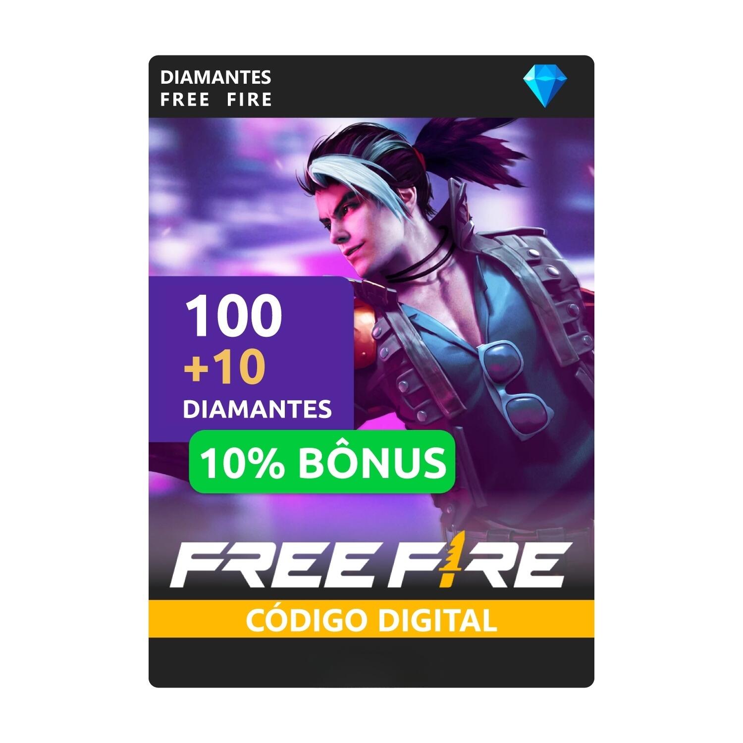 Free Fire - 100 Diamantes + 20% de Bônus - R$4,49